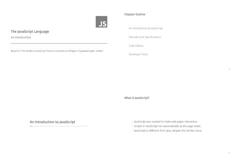 Javascript Part 1 The Javascript Language An Introduction Based On