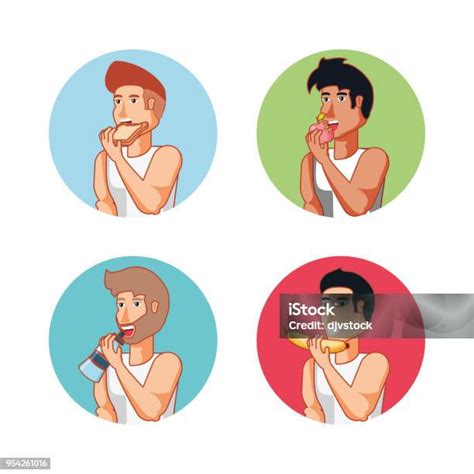 กลุ่มนักกีฬาผู้ชายที่กินอาหารเพื่อสุขภาพ ภาพประกอบสต็อก ดาวน์โหลดรูปภาพตอนนี้ กล้วย ผลไม้