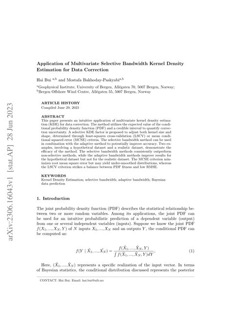 Pdf Application Of Multivariate Selective Bandwidth Kernel Density