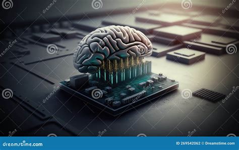 Human Brain On Silicon Board Of Computer For Ai And Enhanced Computation Performance Stock