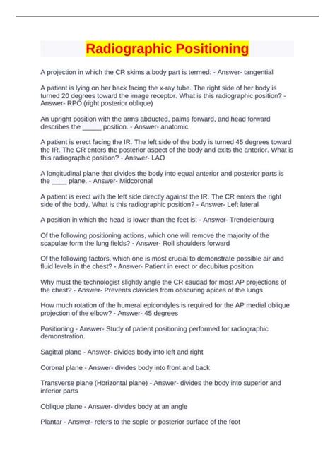 Radiographic Positioning Questions With Correct Answers Radiographic Positioning Stuvia Us