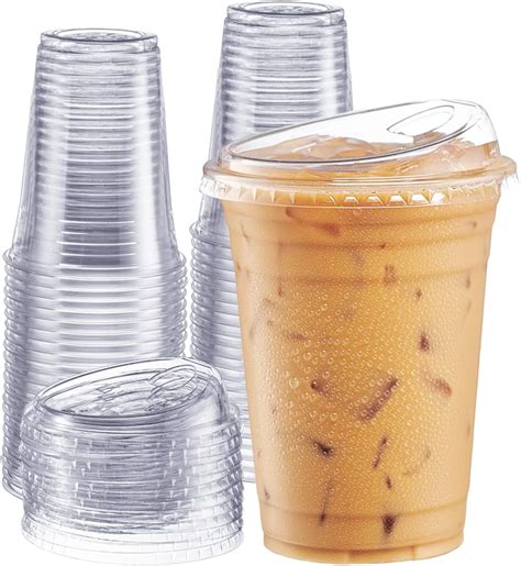 Comfy Package 16 Oz 100 Count Crystal Clear Plastic Cups With Strawless Sip Lids