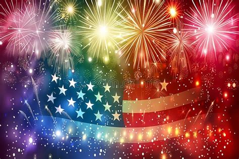 American Flag And Fireworks Celebrating Us Independence Day Stock