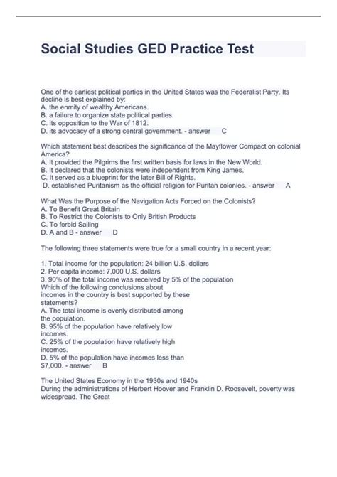 Social Studies Ged Practice Test Questions With Accurate Answers 2023