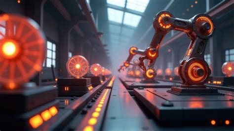 Industrial Robot Arms In Factory Setting Stock Illustration Illustration Of Lights