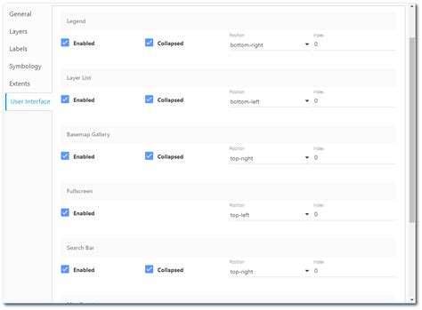Map Widget Editor User Interface Tab