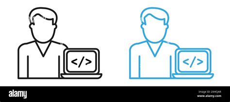 Programmer Icon Vector Symbol Or Sign Set Collection In Black And White Outline Stock Vector
