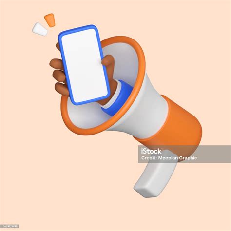 3d 확성기 연설과 빈 화면으로 휴대폰을 보여주는 손 마케팅 시간 배너 템플릿입니다 3d 렌더링 그림 개념에 대한 스톡 사진 및 기타 이미지 Istock