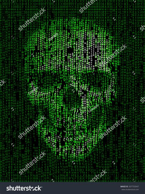 skull made binary code hacker cyber stock illustration 307755047