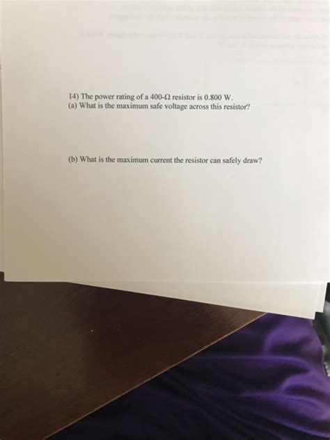 Solved The Power Rating Of A Ohm Resistor Is W Chegg Com