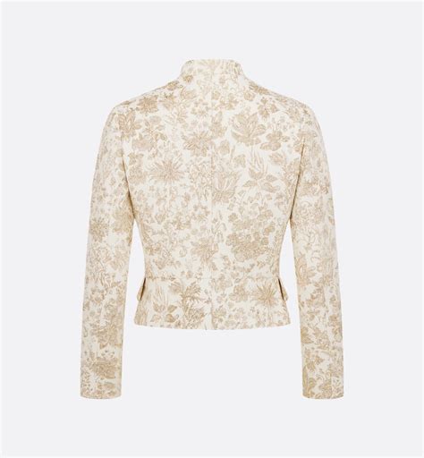 Chaqueta Corta Tejido Técnico Millefiori Blanco Y Dorado Con Hilo