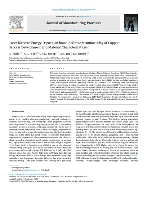 Pdf Laser Directed Energy Deposition Based Additive Manufacturing Of