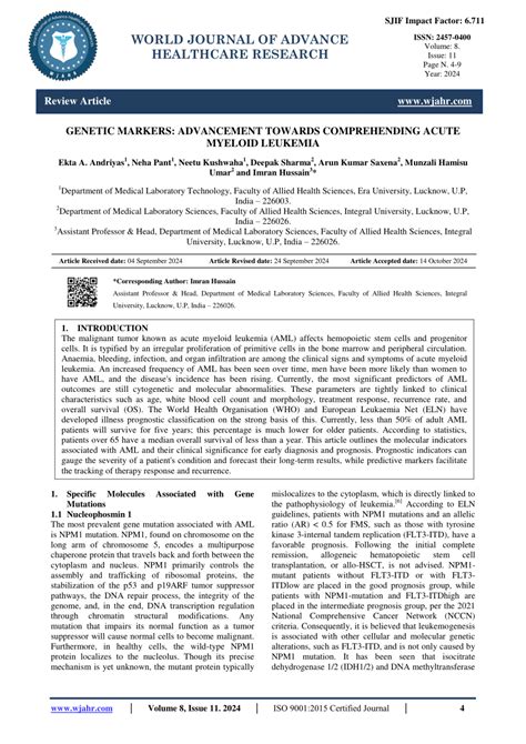 Pdf Genetic Markers Advancement Towards Comprehending Acute Myeloid Leukemia