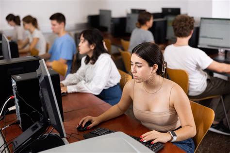 Interested Teen Girl Studying With Classmates In School Class Stock Photo Image Of Australian