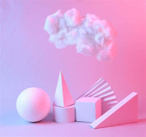 Premium Photo Modern Abstract Composition Of Geometric Shapes And Floating Fluffy Cloud In