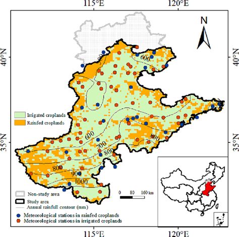 Distribution Of Rainfed And Irrigated Croplands And Meteorological Download Scientific Diagram