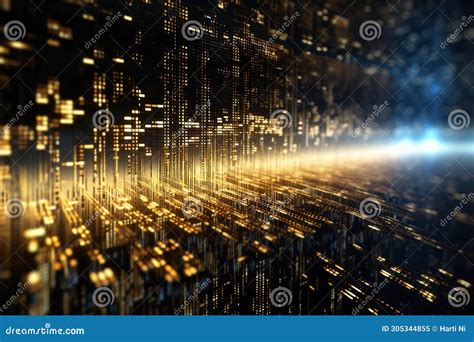 Generative Ai Image Of Abstract Modern Technology Background With Golden Binary Code Data Stock