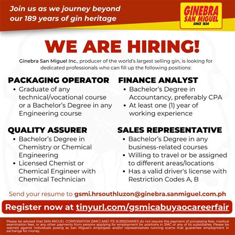 Ginebra San Miguel On Linkedin Hiring Jobs Jobsearch Recruitment