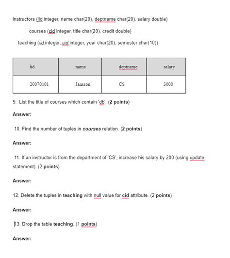 Solved Instructors Iid Integer Name Char20 Deptname