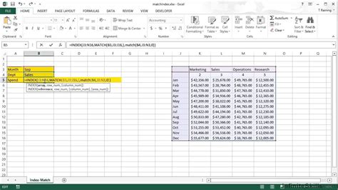 Microsoft Excel Advanced Formulas And Functions Index And Match Functions To Retrieve Data