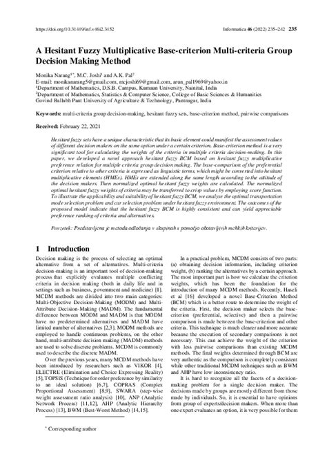Pdf A Hesitant Fuzzy Multiplicative Base Criterion Multi Criteria