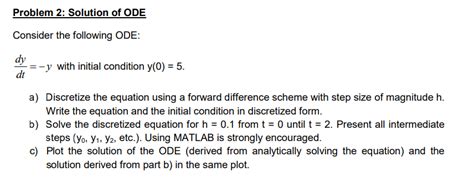 Problem Solution Of ODE Consider The Following Chegg
