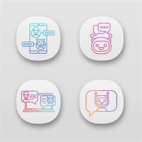 Chatbots App Icons Set Ui Ux User Interface Virtual Assistants Messenger And Chat Bots