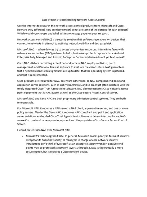 Case Project 9 4 Researching Network Access Control Pdf