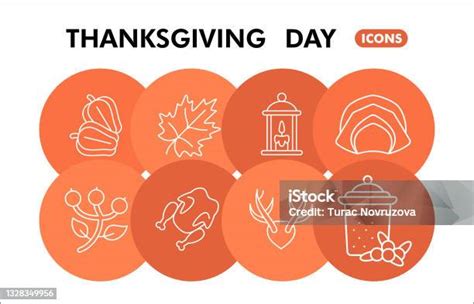 현대 추수 감사절 인포 그래픽 디자인 템플릿 오렌지 배경에 아홉 단계 원 디자인수확 축하 포인그래픽 시각화 프레젠테이션을 위한 감사 템플릿입니다 창조적인 10에 대한 스톡