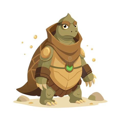Cartoon Turtle Warrior With Armor Hood And Standing Confidently Stock Vector Illustration Of