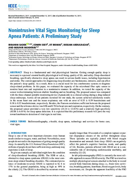 Pdf Nonintrusive Vital Signs Monitoring For Sleep Apnea Patients A