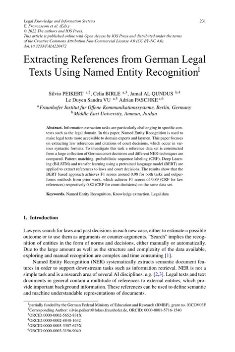 Pdf Extracting References From German Legal Texts Using Named Entity Recognition1