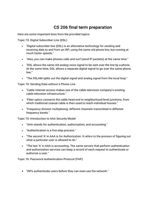 Cs 206 Final Term Preparation Pdf Transmission Control Protocol Computer Network