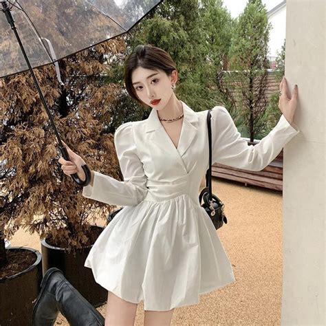 Білий костюм з довгим рукавом міні сукня для жінок елегантна офісна леді тонка сукня з