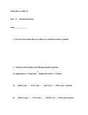 05 CHM 111 Chemical Reactions Doc CHM 109L Or CHM 111 Quiz 5 Chemical Reactions Name 1 List