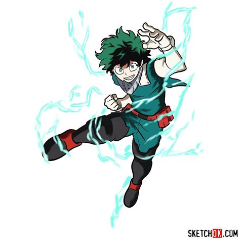 How To Draw Izuku Midoriya In His Hero Costume Sketchok Easy Drawing Guides