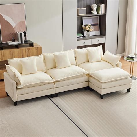 Festisoul 112 Sectional Cloud Couch With Reversible Ottoman L Shaped