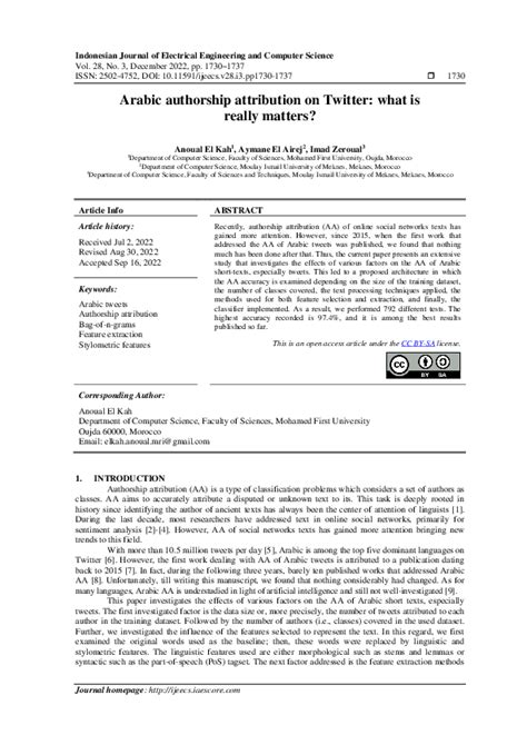 Arabic Authorship Attribution On Twitter What Is Really Matters