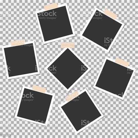 회색 배경에 스티커 테이프와 사진 프레임입니다 서식 파일 유행 사진에 대 한 빈 검은색에 대한 스톡 벡터 아트 및 기타 이미지 검은색 고풍스런 공란 Istock