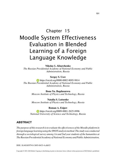 PDF Moodle System Effectiveness Evaluation In Blended Learning Of A Foreign Language Knowledge