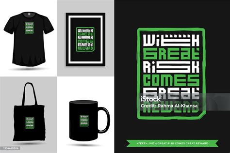 큰 위험이있는 타이포그래피 인용 동기 부여 티셔츠는 인쇄에 대한 큰 보상을 제공합니다 수직 디자인 템플릿 포스터 머그컵 토트 백 의류 및 상품 0명에 대한 스톡 벡터 아트