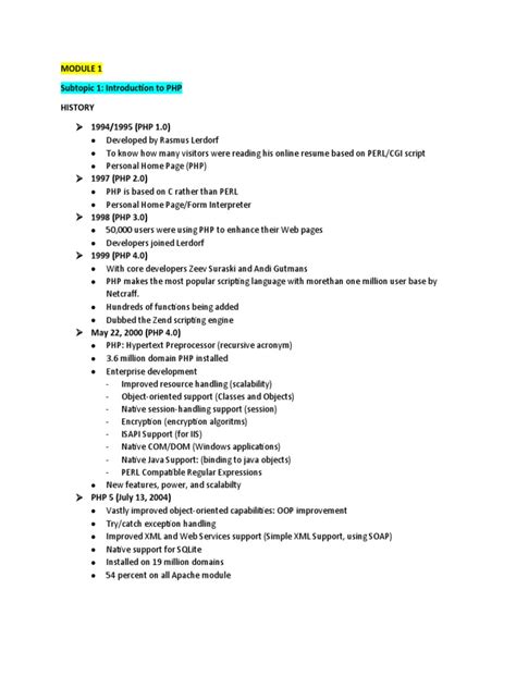 Subtopic 1 Introduction To Php History Pdf Php Data Type