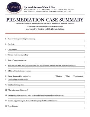 Mediation Case Summary Example Fill Online Printable Fillable Blank PdfFiller