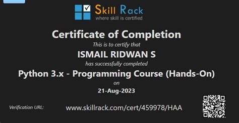Ismail Ridwan S On Linkedin Im Proud To Say That I Have Completed The Python Programming Course