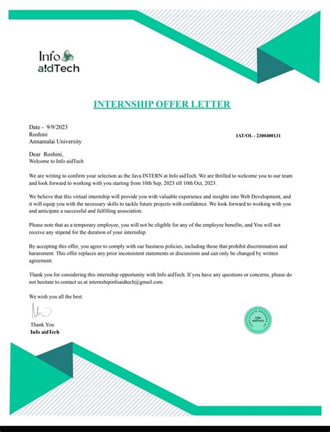 Roshini Begam On Linkedin Internship Infoaidtech Offerletter Javadeveloper Programmer Coding