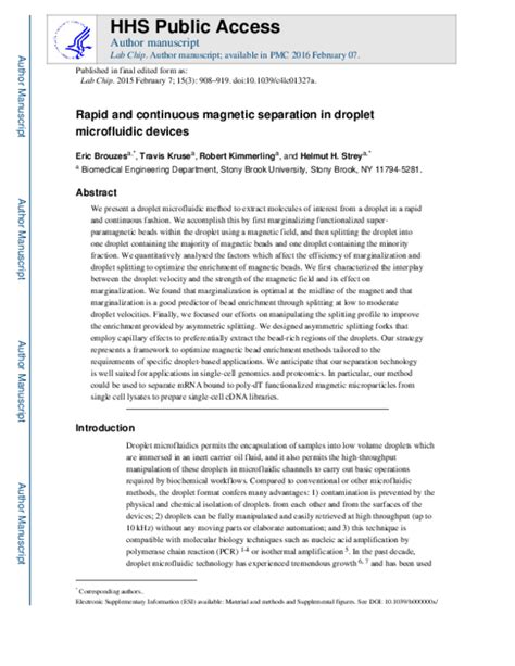 Pdf Rapid And Continuous Magnetic Separation In Droplet Microfluidic Devices