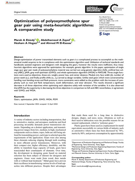 elsiedy et al 2024 optimization of polyoxymethylene spur gear pair