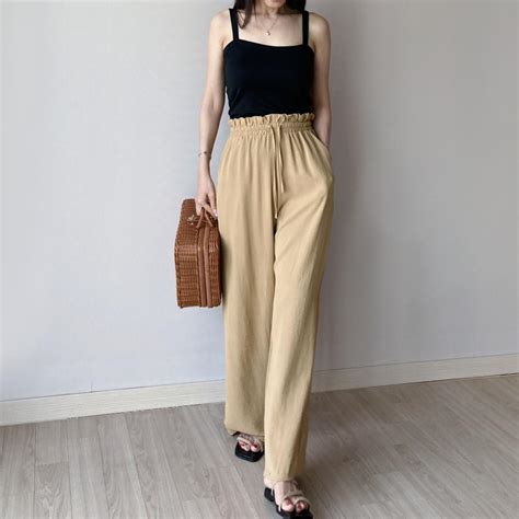 로이스제이 하체 완벽커버 린넨 와이드팬츠 빅사이즈까지 냉장고 바지 얇고 시원한 여름 밴딩팬츠 하체 비만 완벽 커버 블랙