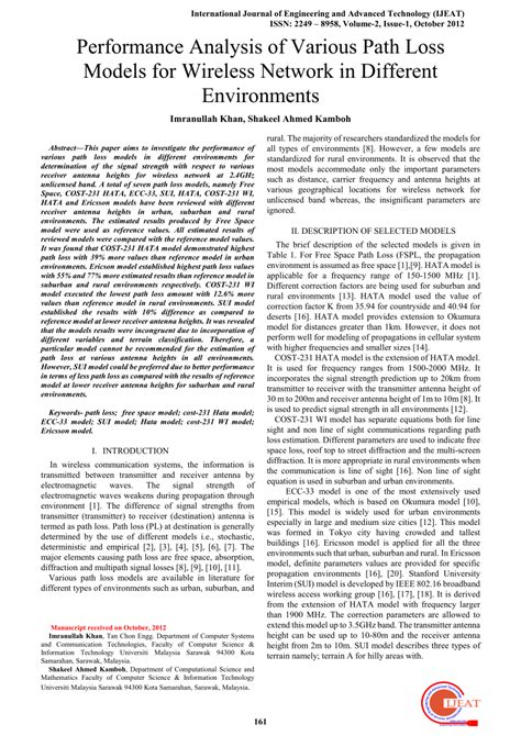 Pdf Performance Analysis Of Various Path Loss Models For Wireless Network In Different