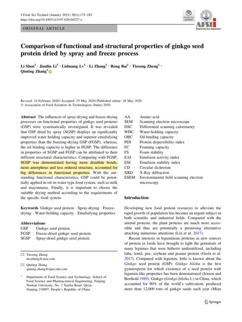 2021 Comparison Of Functional And Structural Properties Of Ginkgo Seed